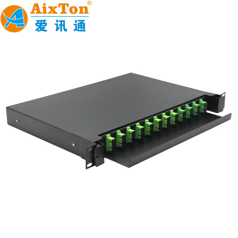 19 Inch Rack Mount 12 Port Fiber Optic Patch Panel 1U SC APC Adapter